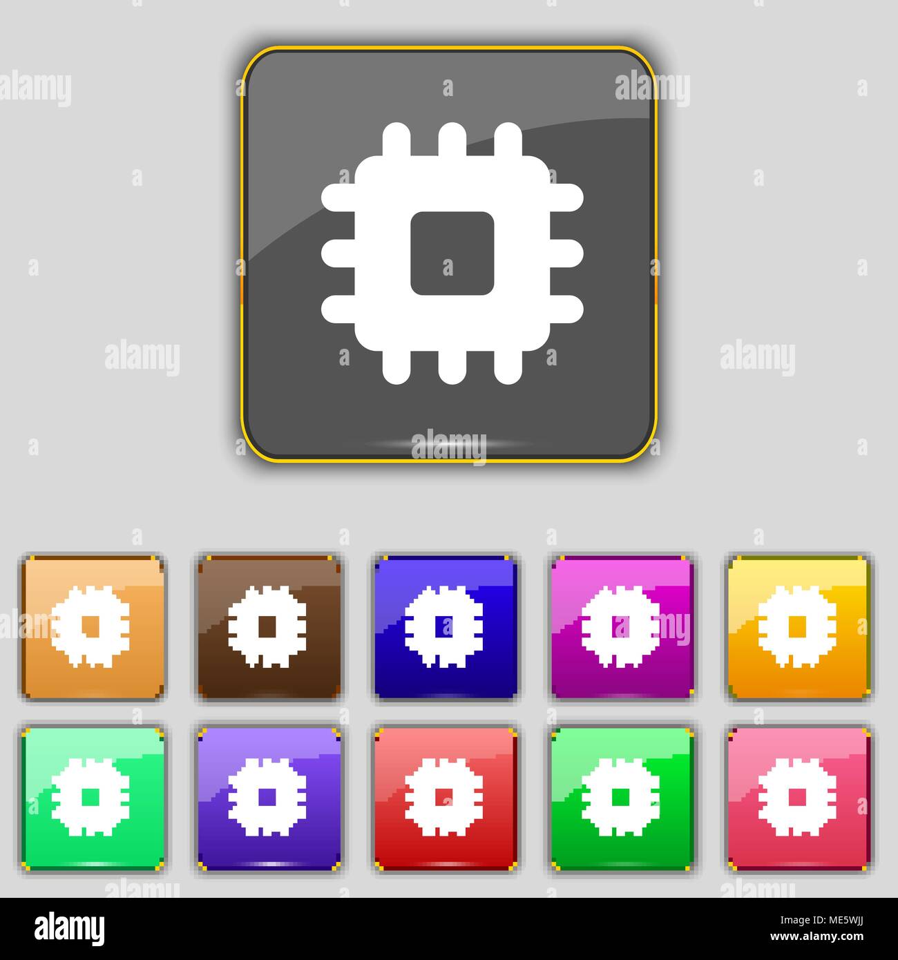 Central Processing Unit icon sign. Set with eleven colored buttons for your site. Vector ...