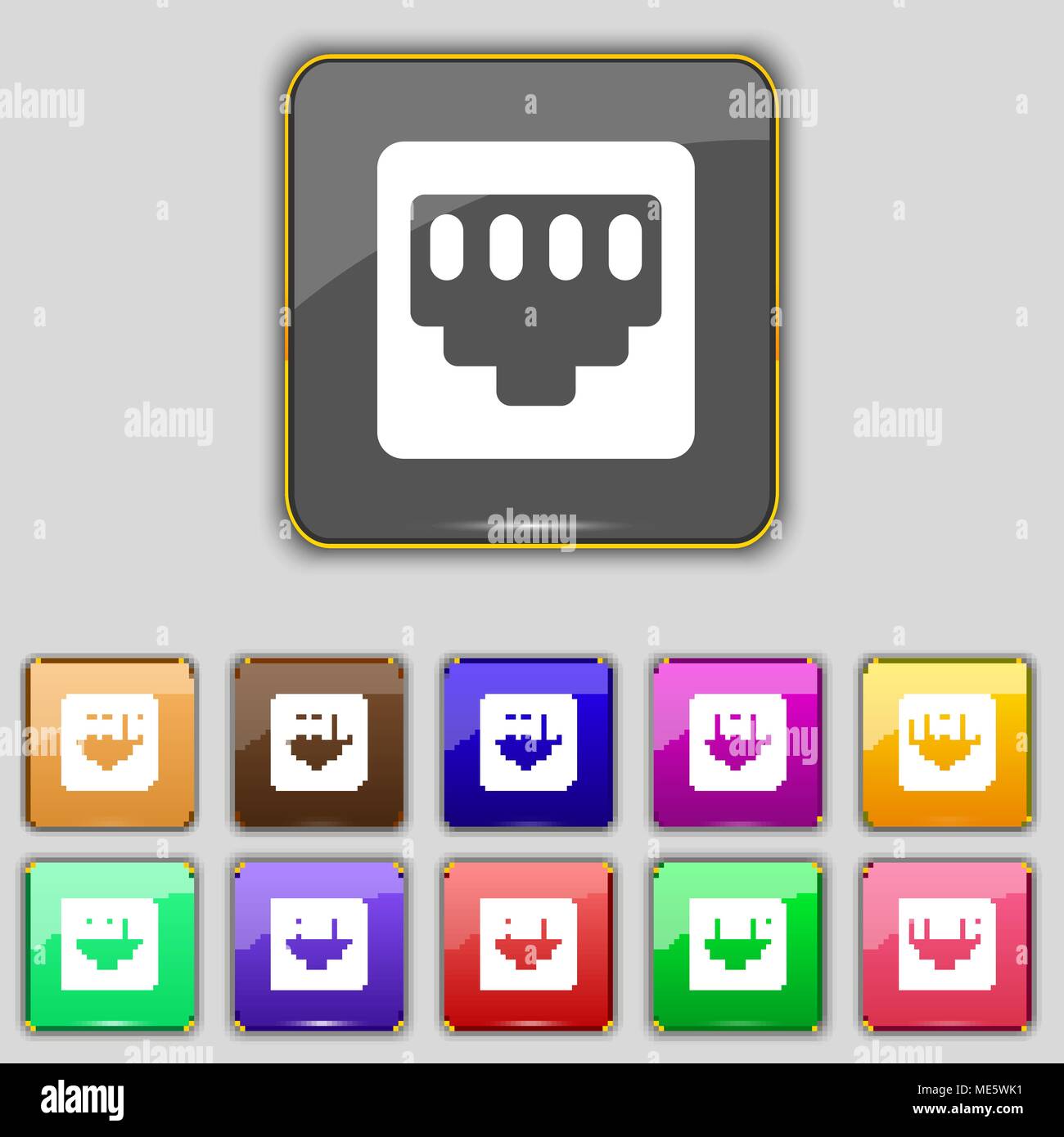 cable rj45, Patch Cord icon sign. Set with eleven colored buttons for ...