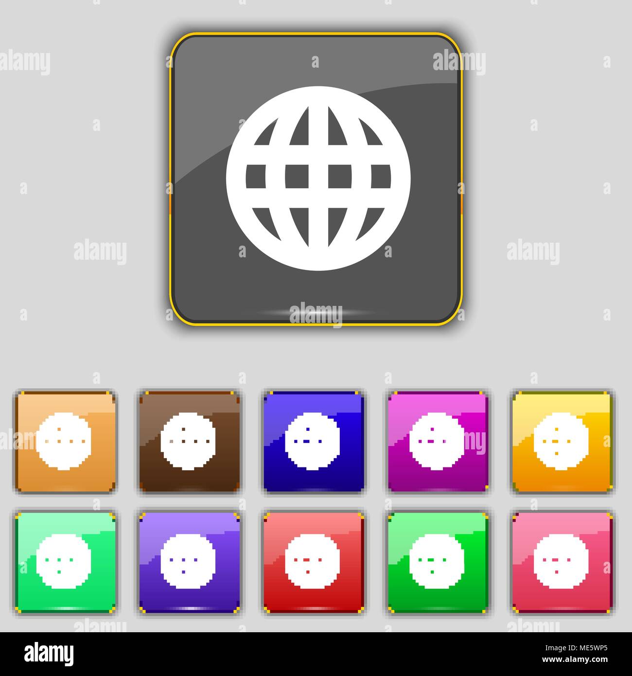 Globe, World map geography icon sign. Set with eleven colored buttons ...