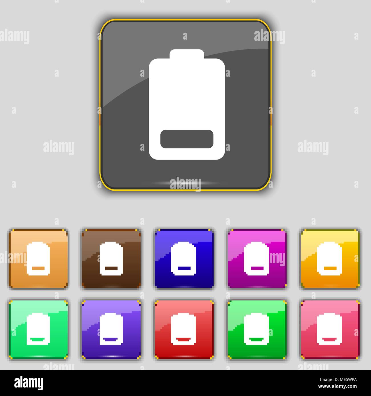 Battery low level, Electricity icon sign. Set with eleven colored ...