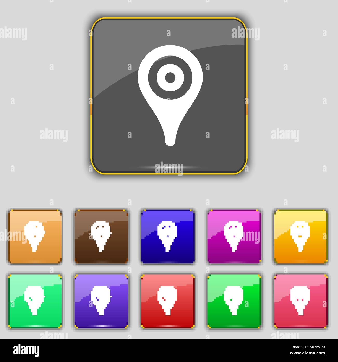 Map pointer, GPS location icon sign. Set with eleven colored buttons ...