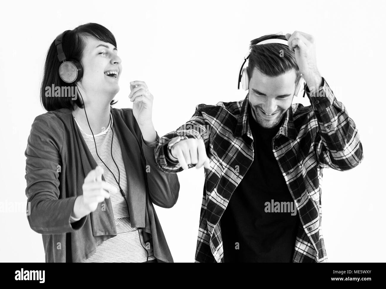 Enjoying music listening audio Black and White Stock Photos & Images ...