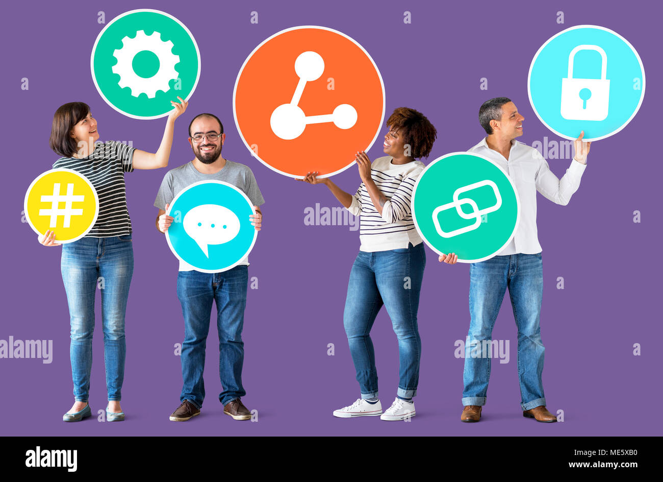 Diverse people with social media icons Stock Photo - Alamy