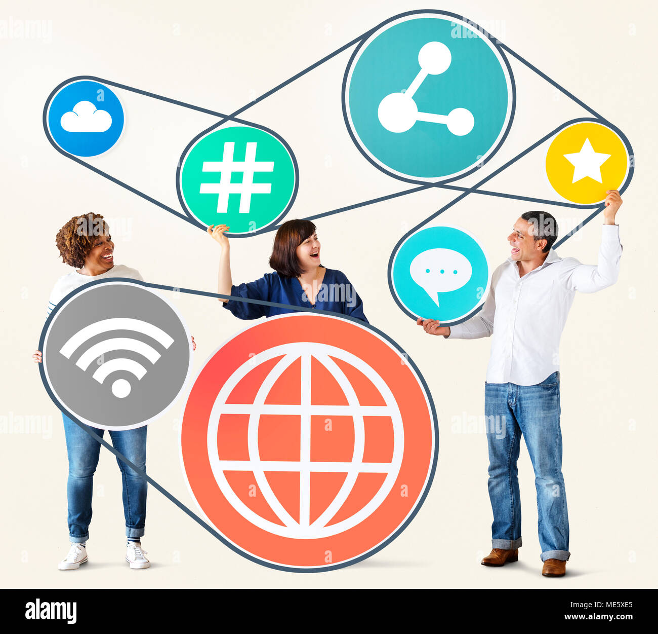Diverse people with social media icons Stock Photo - Alamy