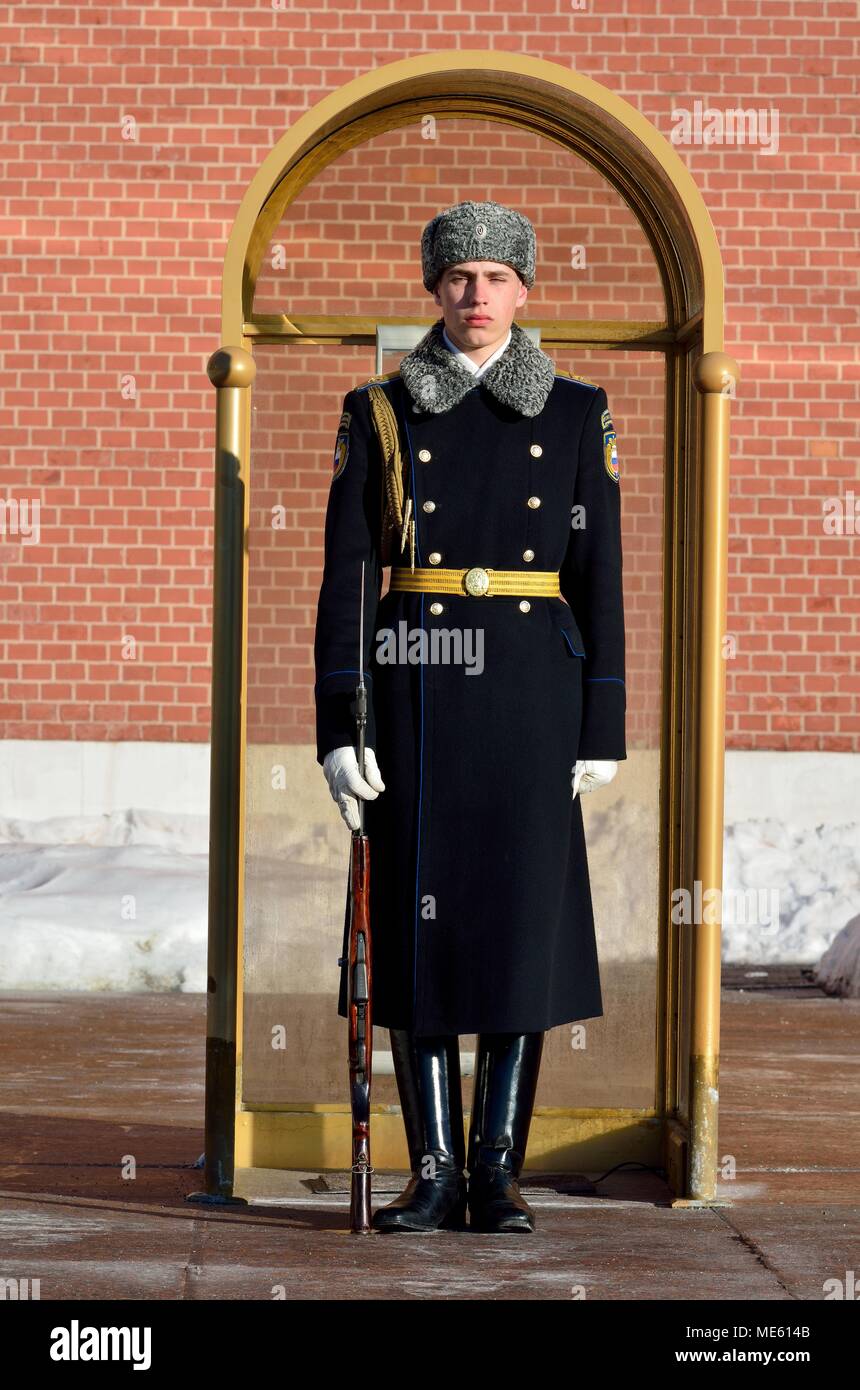 Moscow, Russia - March 20, 2018. Russian solder of the Kremlin Regiment ...