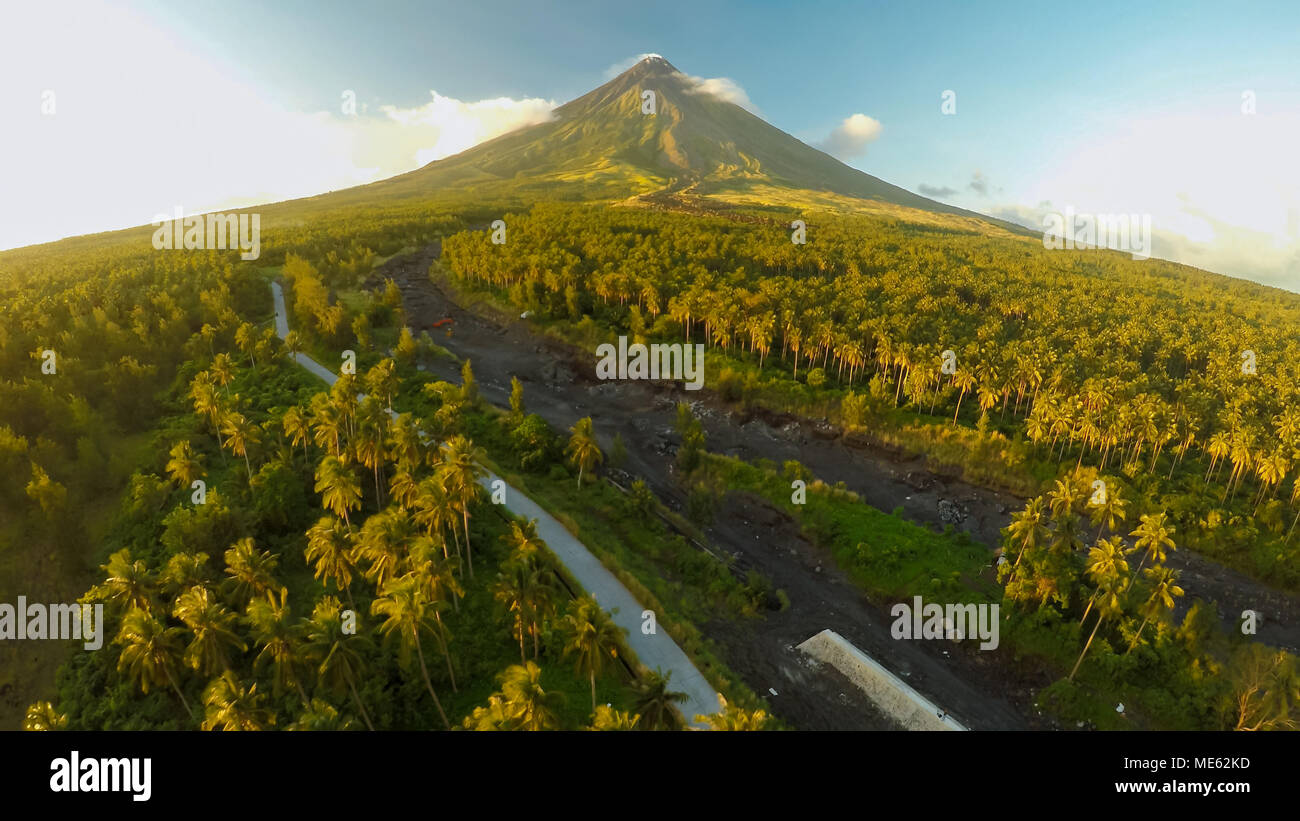 Mayon Volcano near Legazpi city in Philippines. Aerial view over the ...