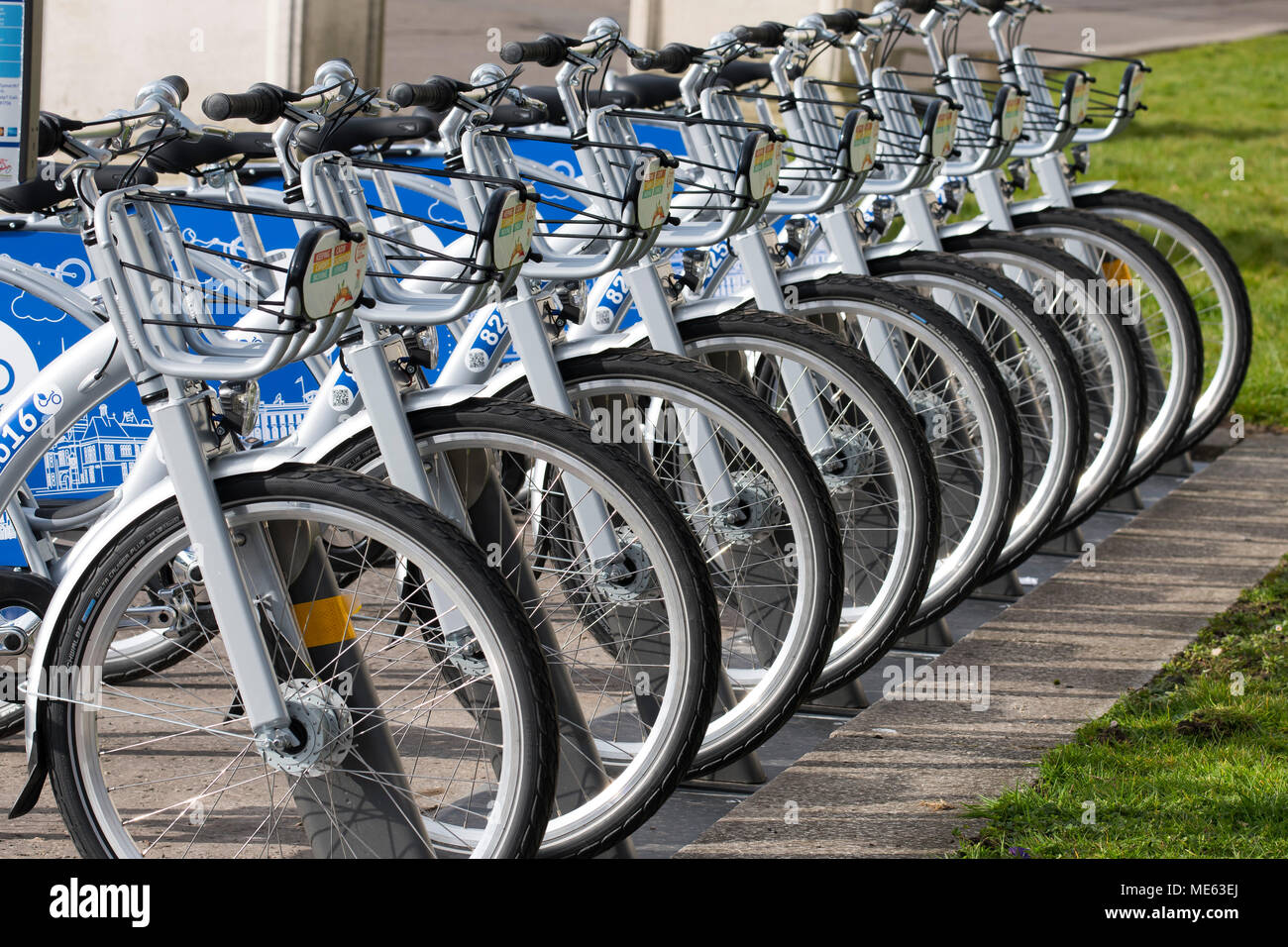 Bikes to hire in Cardiff, Wales, UK Stock Photo - Alamy