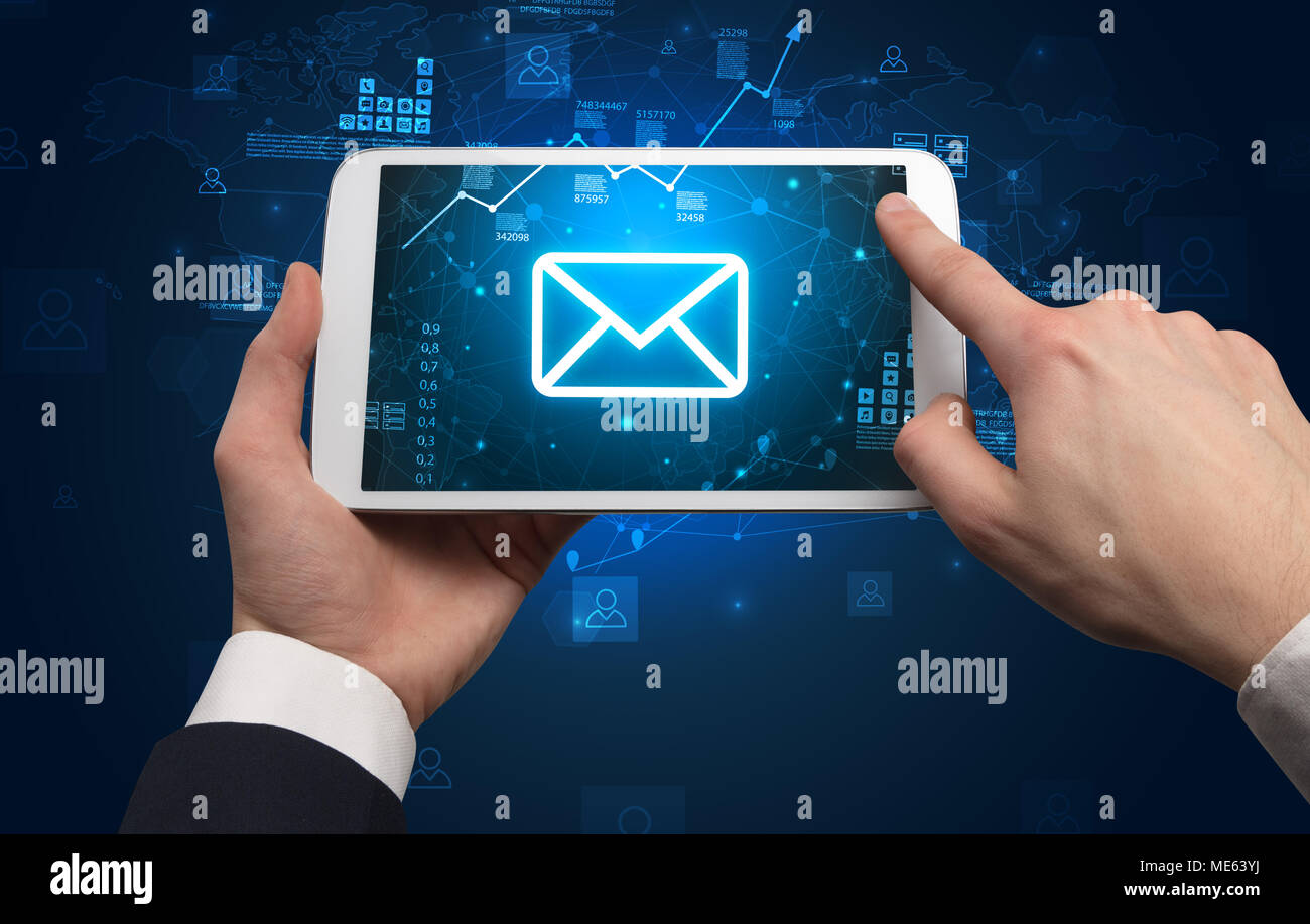 Elegant hand using tablet with online office kit concept Stock Photo ...