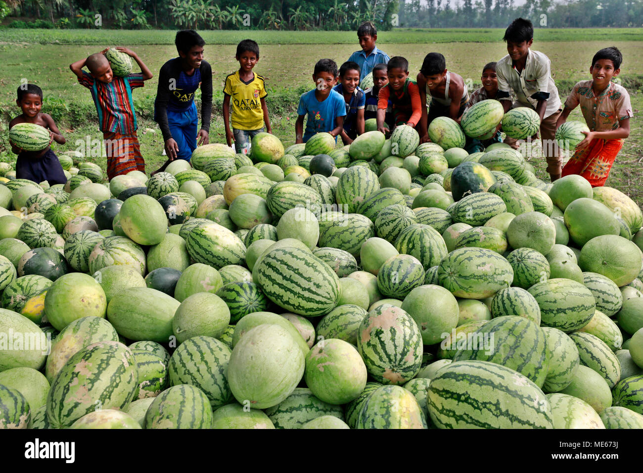 Noakhali, Bangladesh – April 06, 2018: Bangladeshi children carry ...