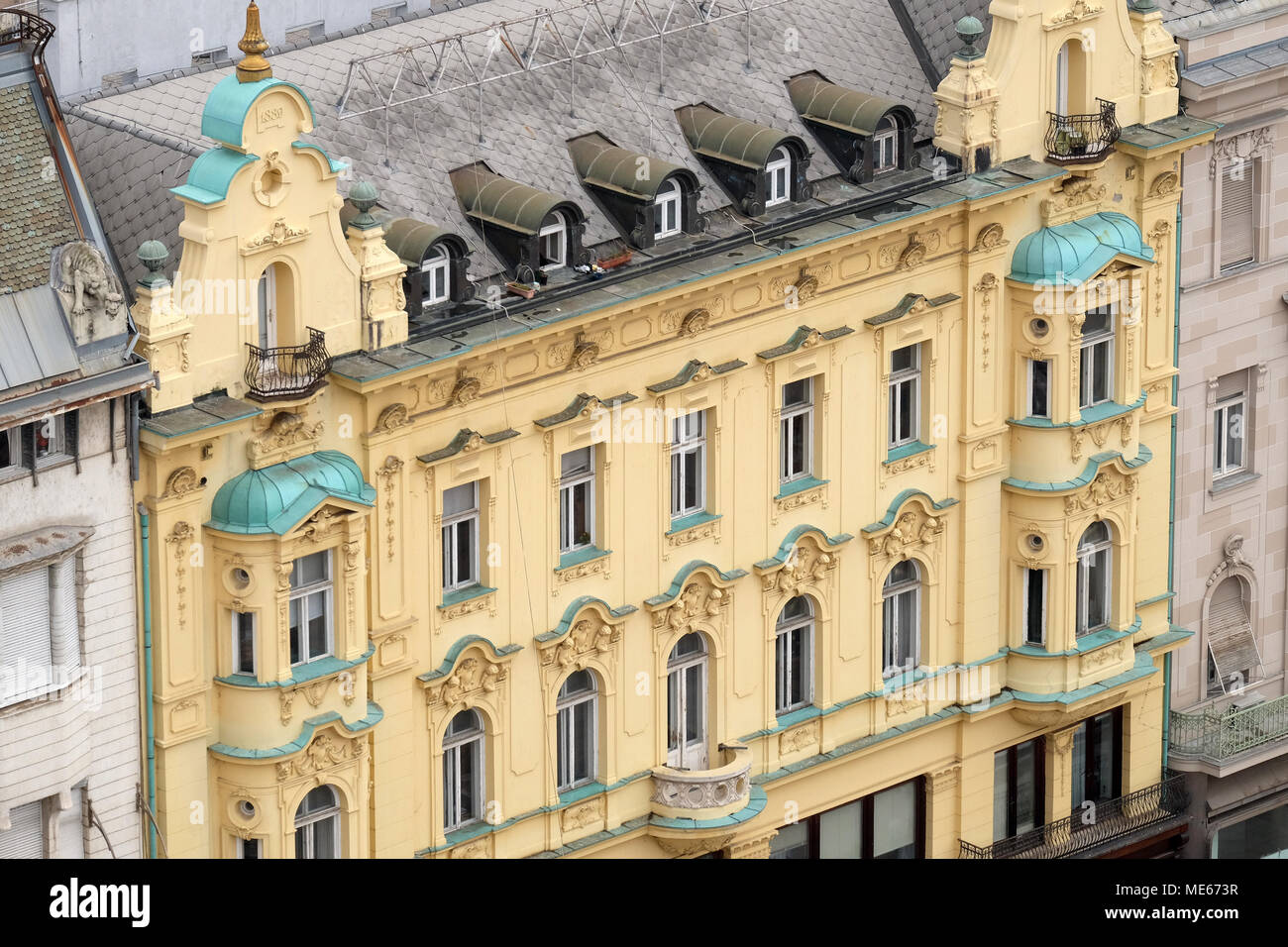 Facade of the old city building on Ban Jelacic Square in Zagreb ...