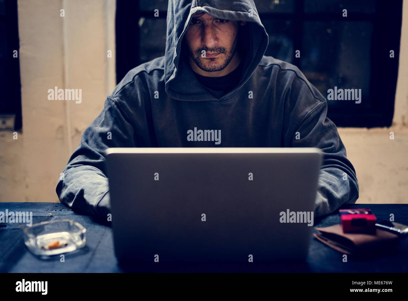Hacker working on computer cyber crime Stock Photo - Alamy