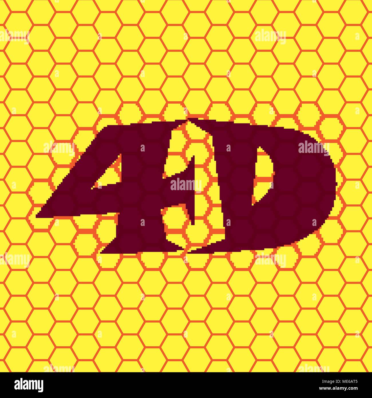 4D icon symbol on a yellow background abstract similar to a honeycomb ...