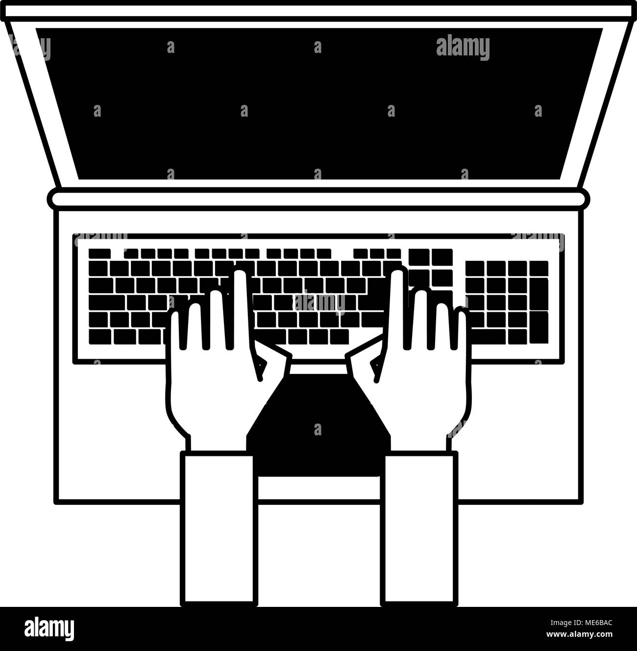 Hands using laptop technology Black and White Stock Photos & Images - Alamy