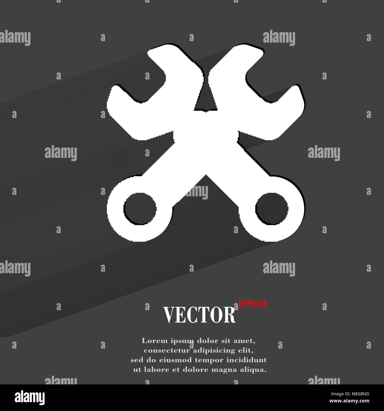 Wrench. tool to work. Flat modern web button with long shadow and space ...