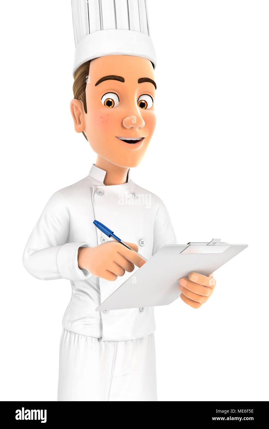 3d head chef writing on notepad, illustration with isolated white ...