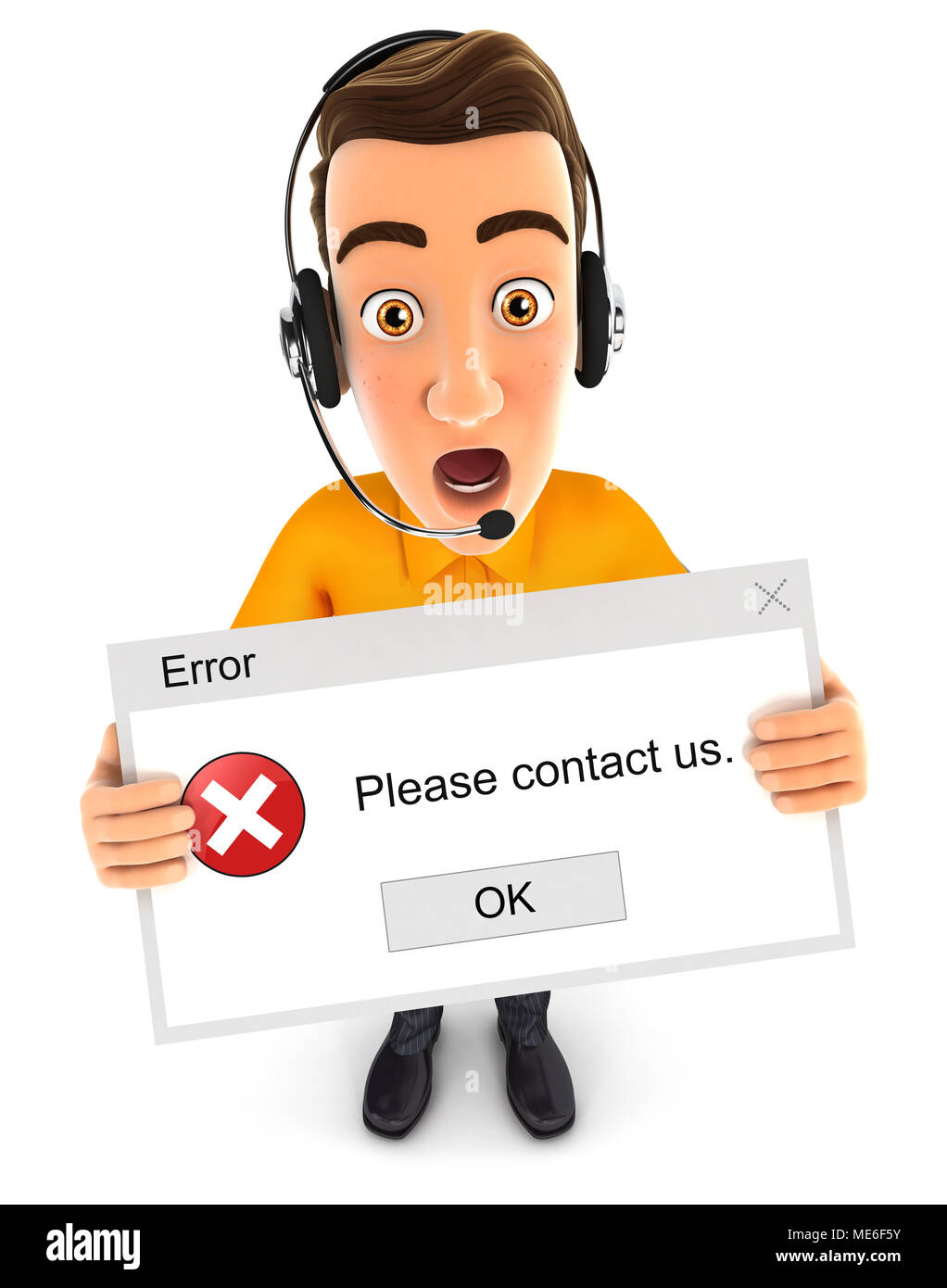 3d man holding an error message, illustration with isolated white ...