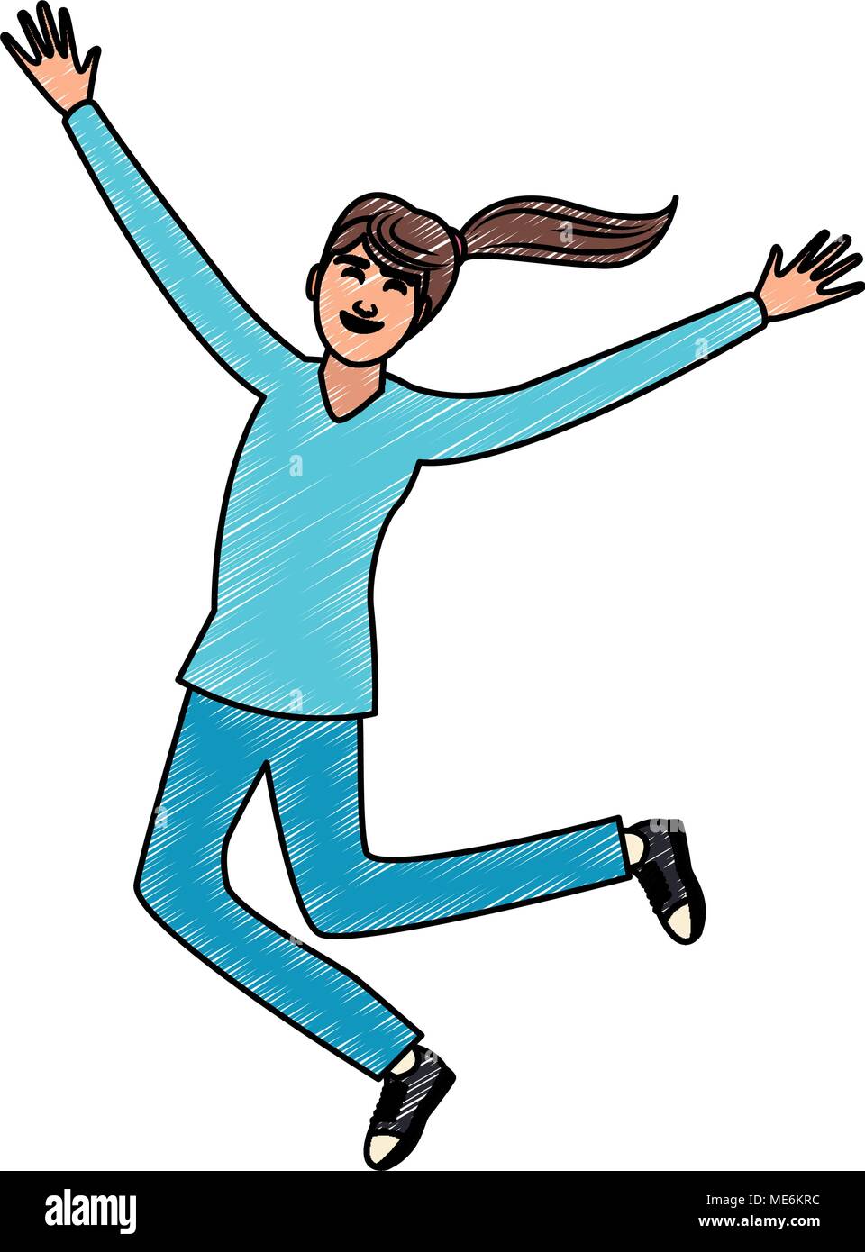Happy young woman jumping scribble Stock Vector Image & Art - Alamy