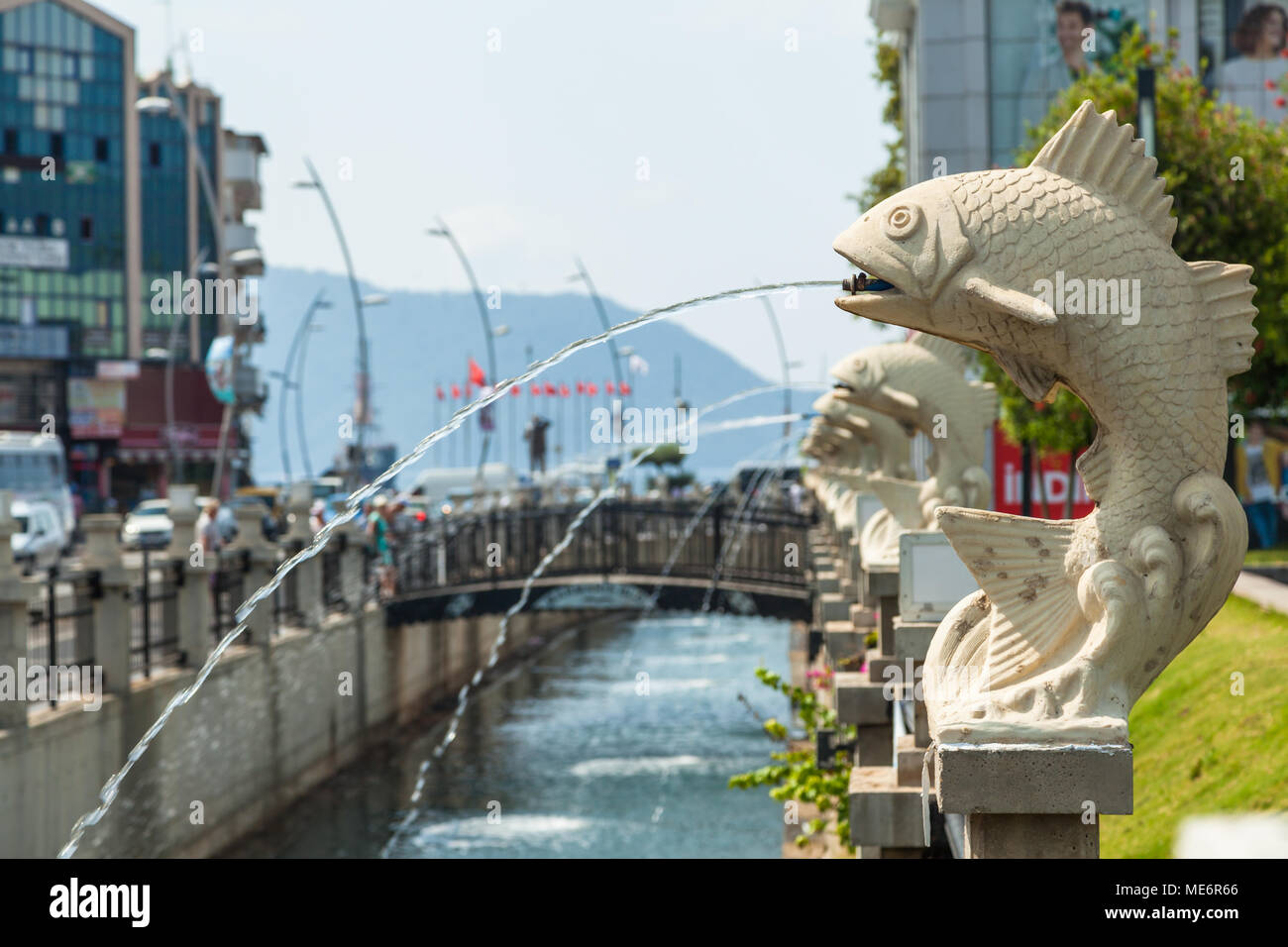 River with fountains in the form of fish in Marmaris Stock Photo - Alamy