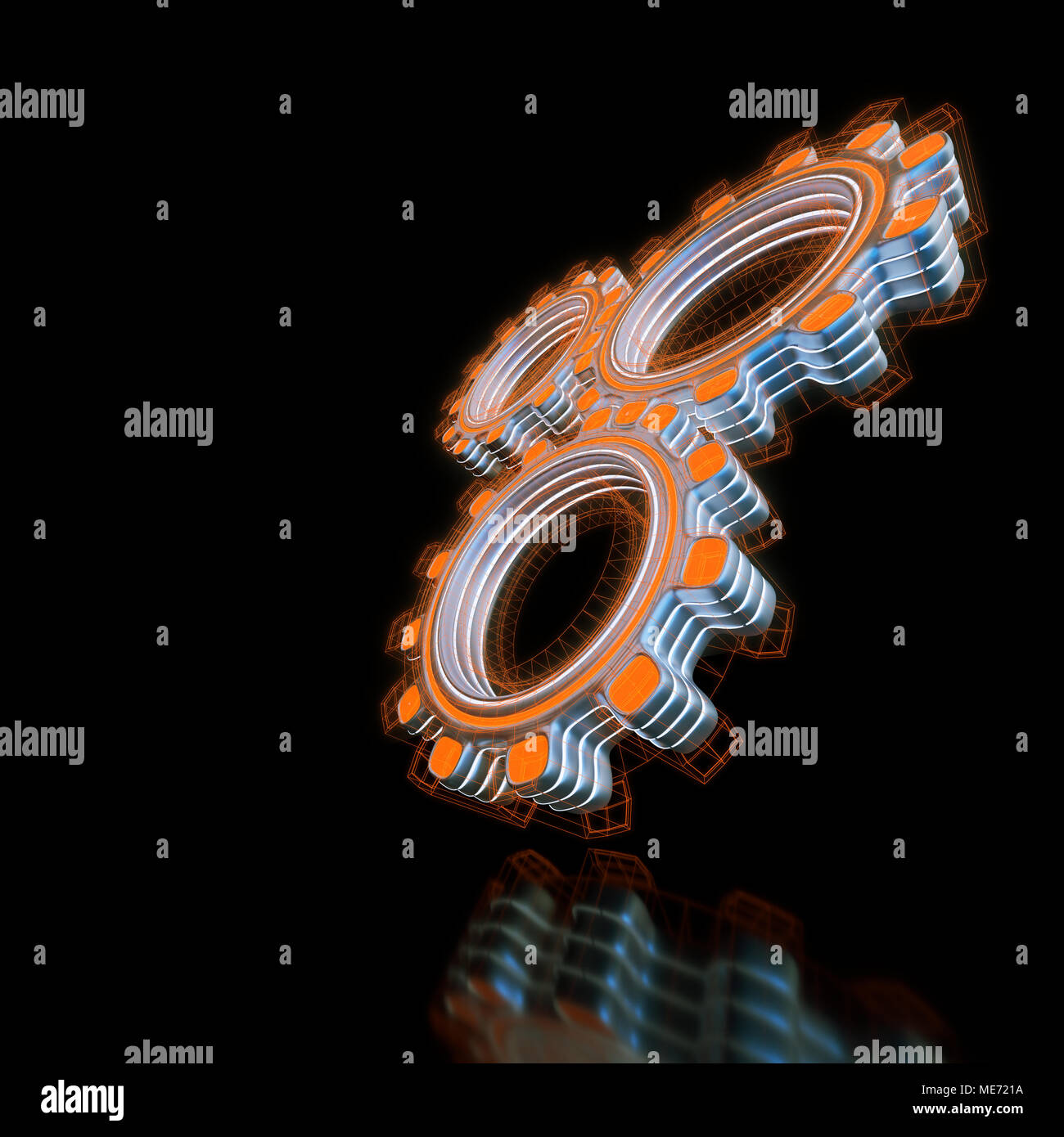 Glowing three digital gears Stock Photo - Alamy