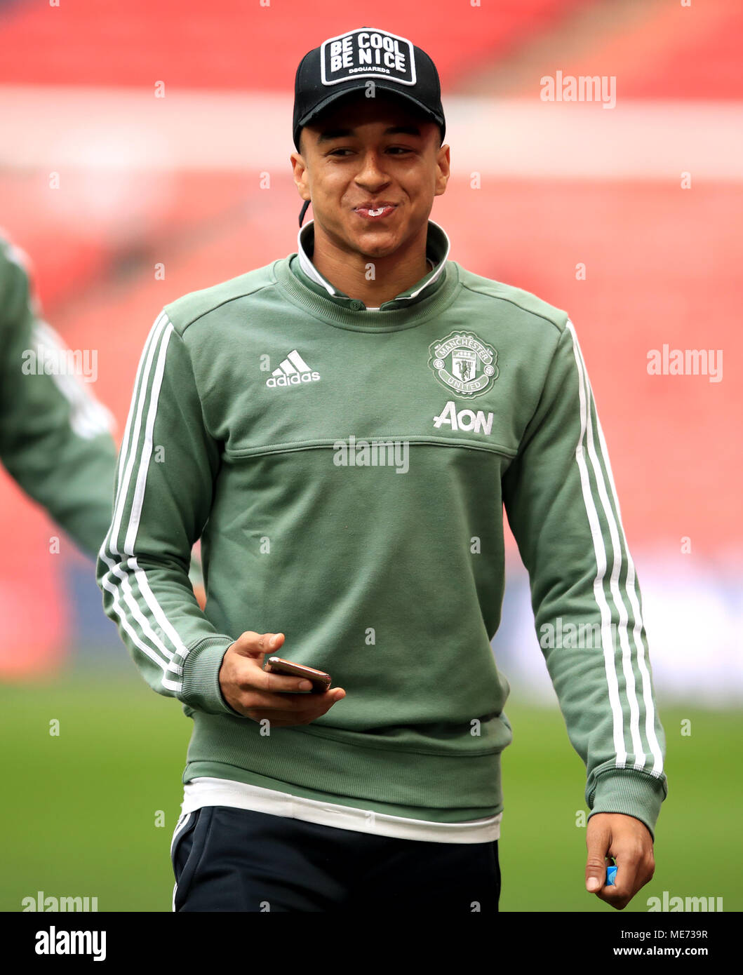 Manchester United's Jesse Lingard checks out the pitch ahead of the ...