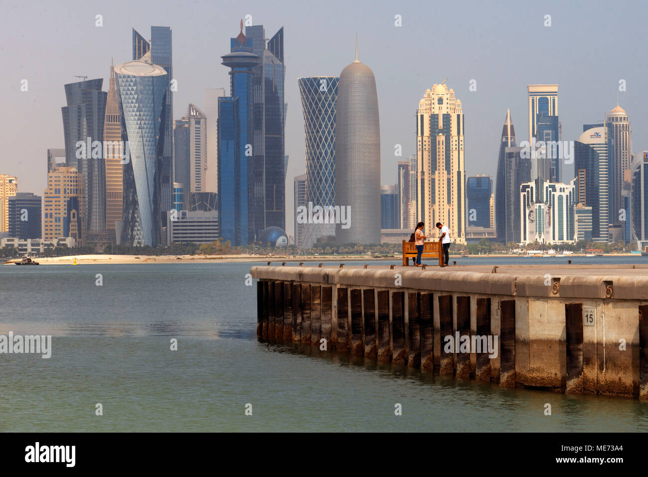 Corniche promenade. Skyline with the skyscrapers in the financial area ...