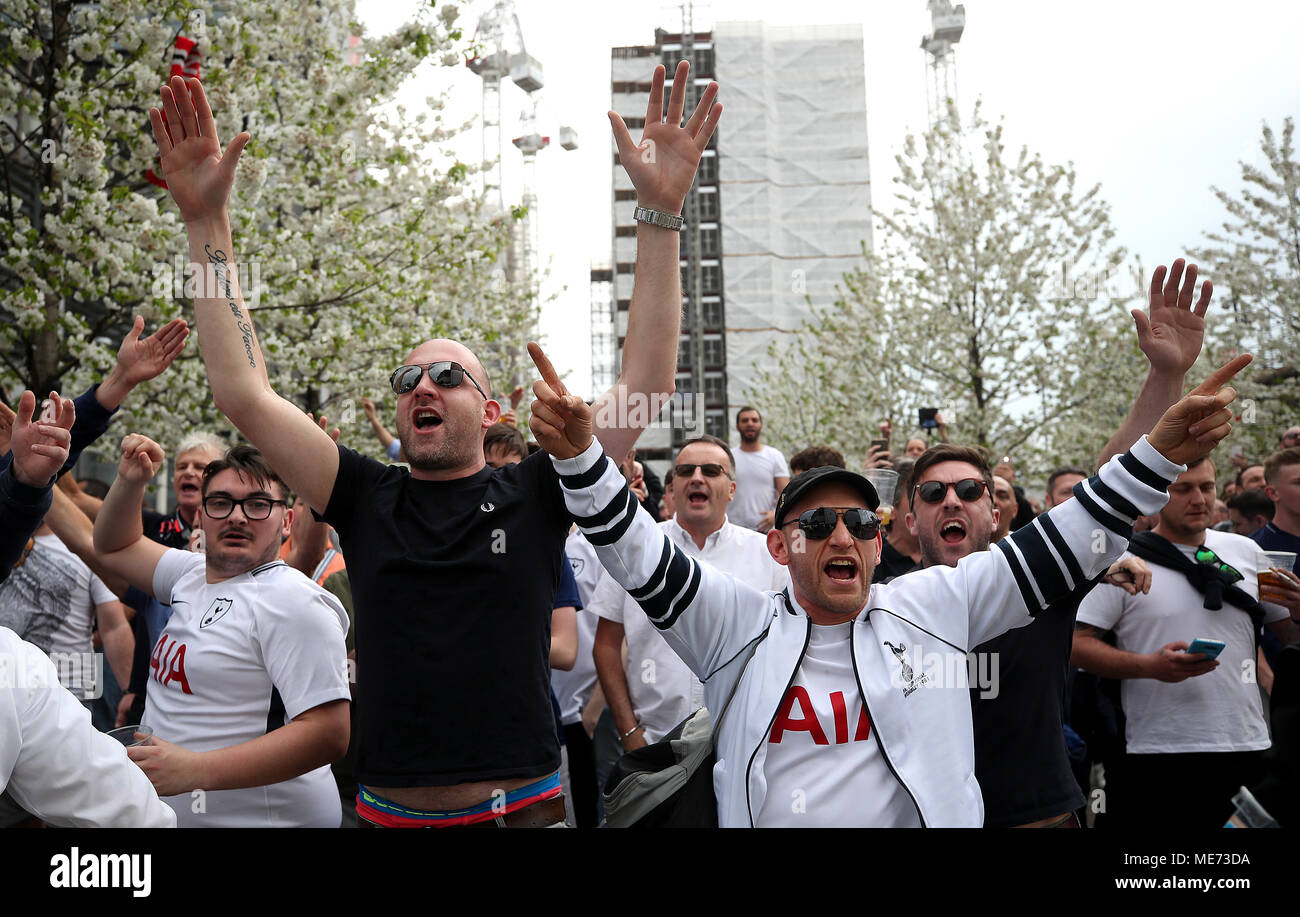 Tottenham Hotspur fans chant in the direction of Manchester United fans ...