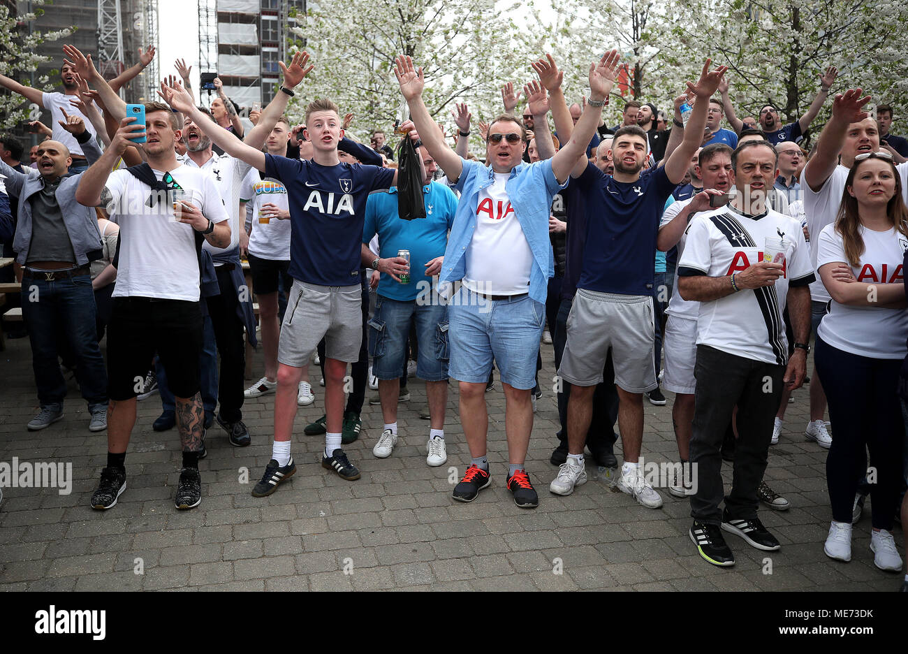 Tottenham Hotspur fans chant in the direction of Manchester United fans ...