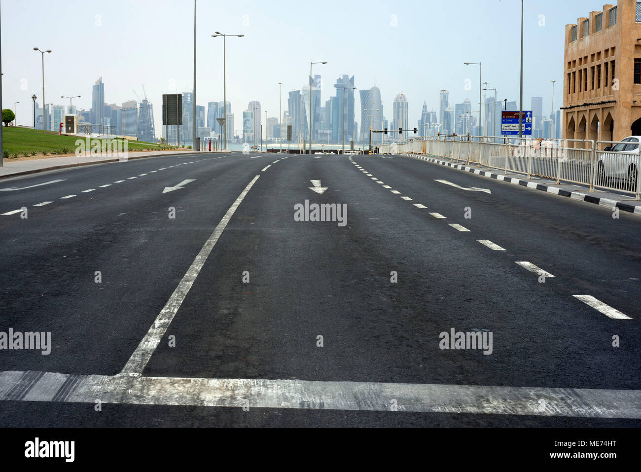 Avenue into central Doha, Qatar, on downtown in Grand Hamad street ...