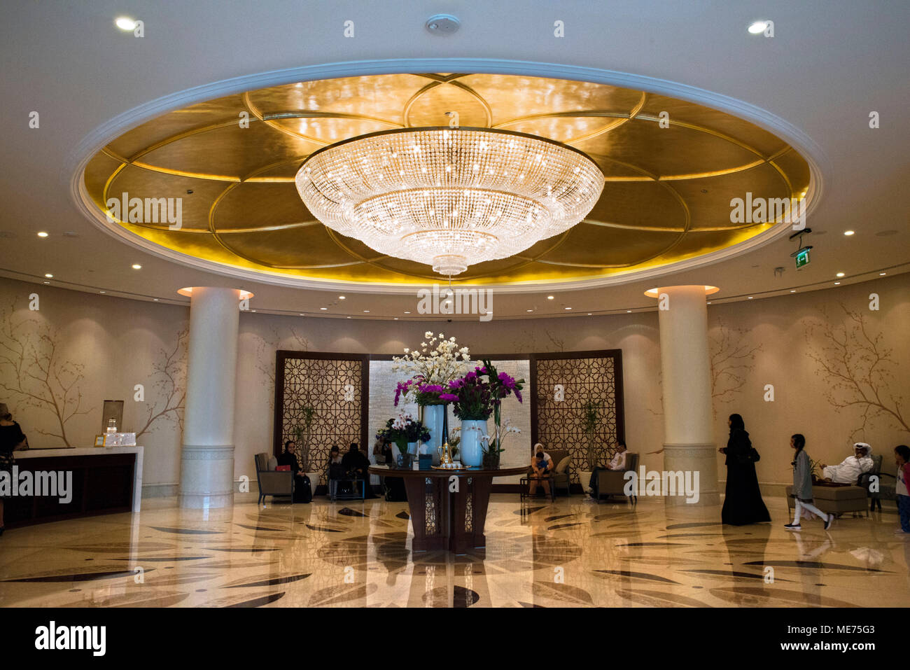 Lobby of the Shangri-la Hotel in the financial area of Doha, the ...