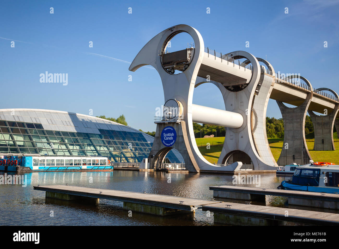 Falkirk Wheel, a rotating boat lift connecting the Forth and Clyde ...
