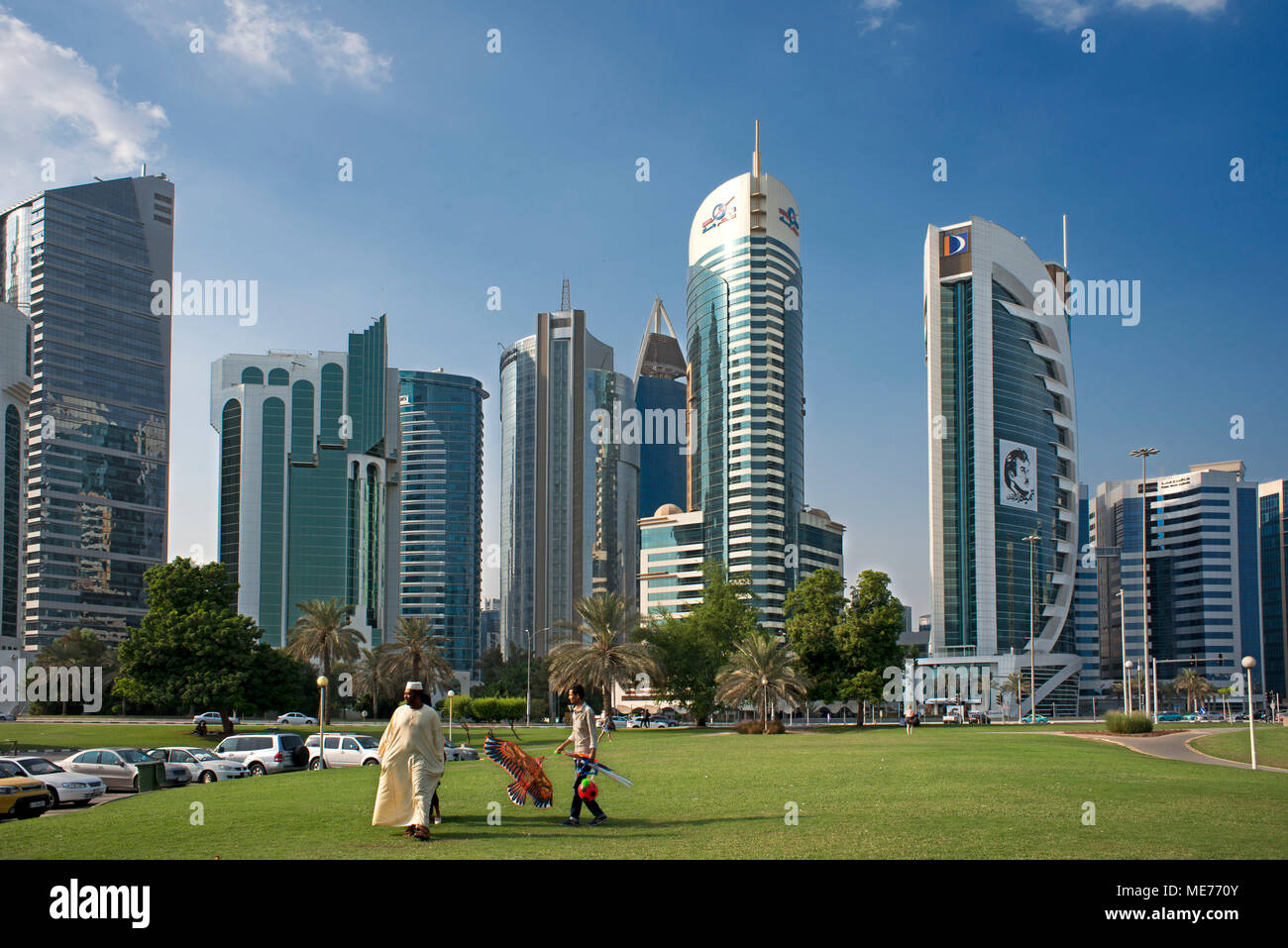 Modern skyline of the West Bay central financial district, Corniche ...