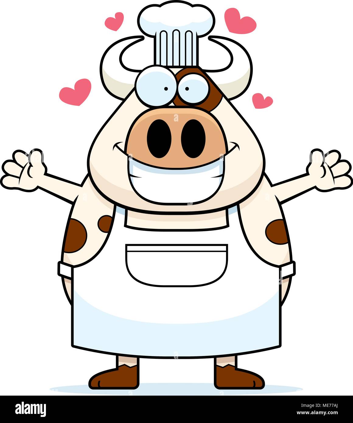 A cartoon illustration of a cow chef ready to give a hug Stock Vector ...
