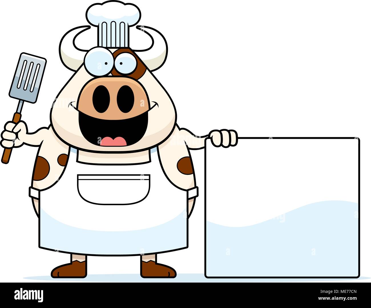 A cartoon illustration of a cow chef with a sign Stock Vector Image ...