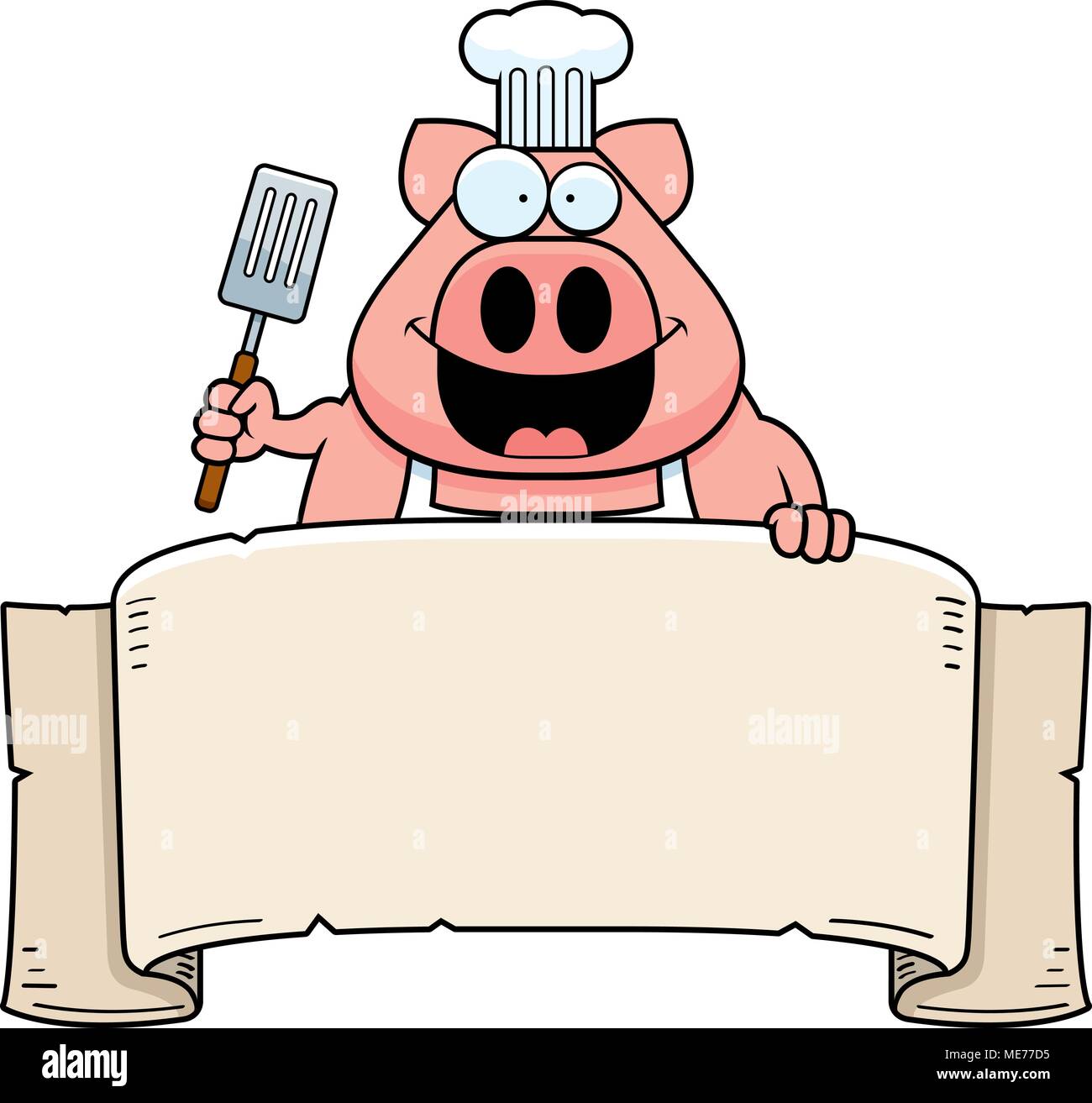 A cartoon illustration of a pig chef holding a banner Stock Vector ...