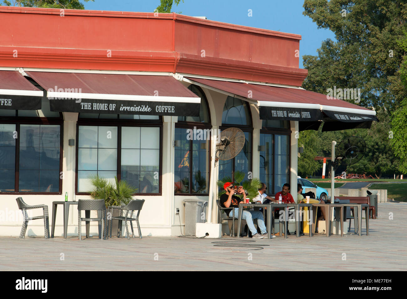 Costa coffee restaurant and modern skyline of the West Bay central ...