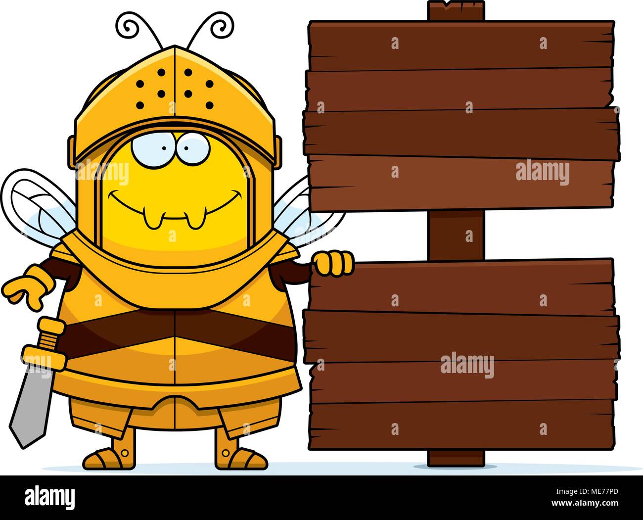A cartoon illustration of a bee knight with a wooden sign Stock Vector ...