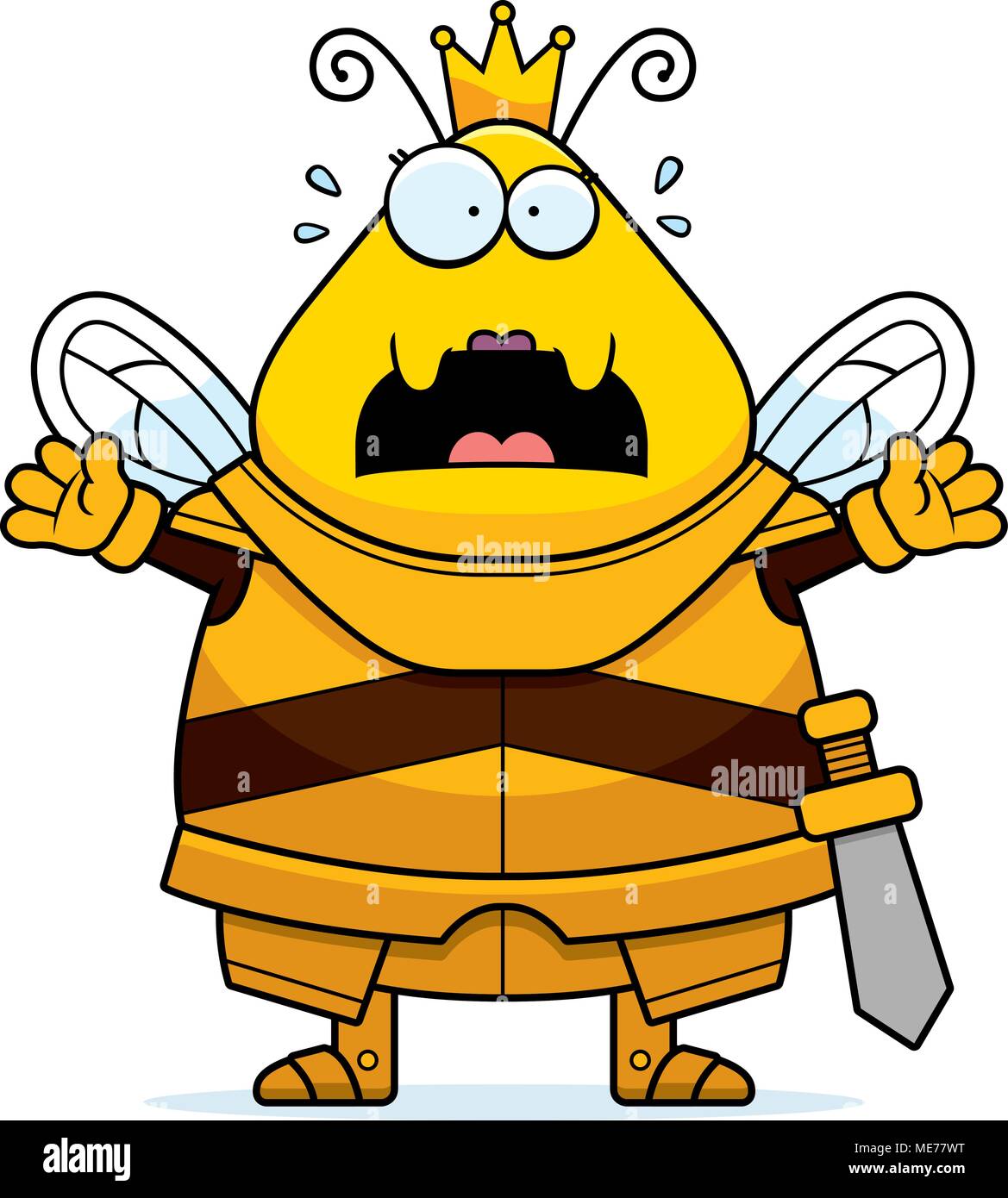 A cartoon illustration of a bee queen in armor looking scared Stock ...