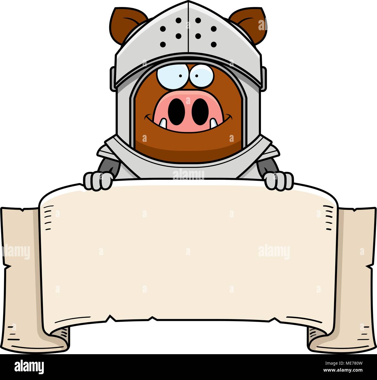 A cartoon illustration of a boar knight with a banner Stock Vector ...