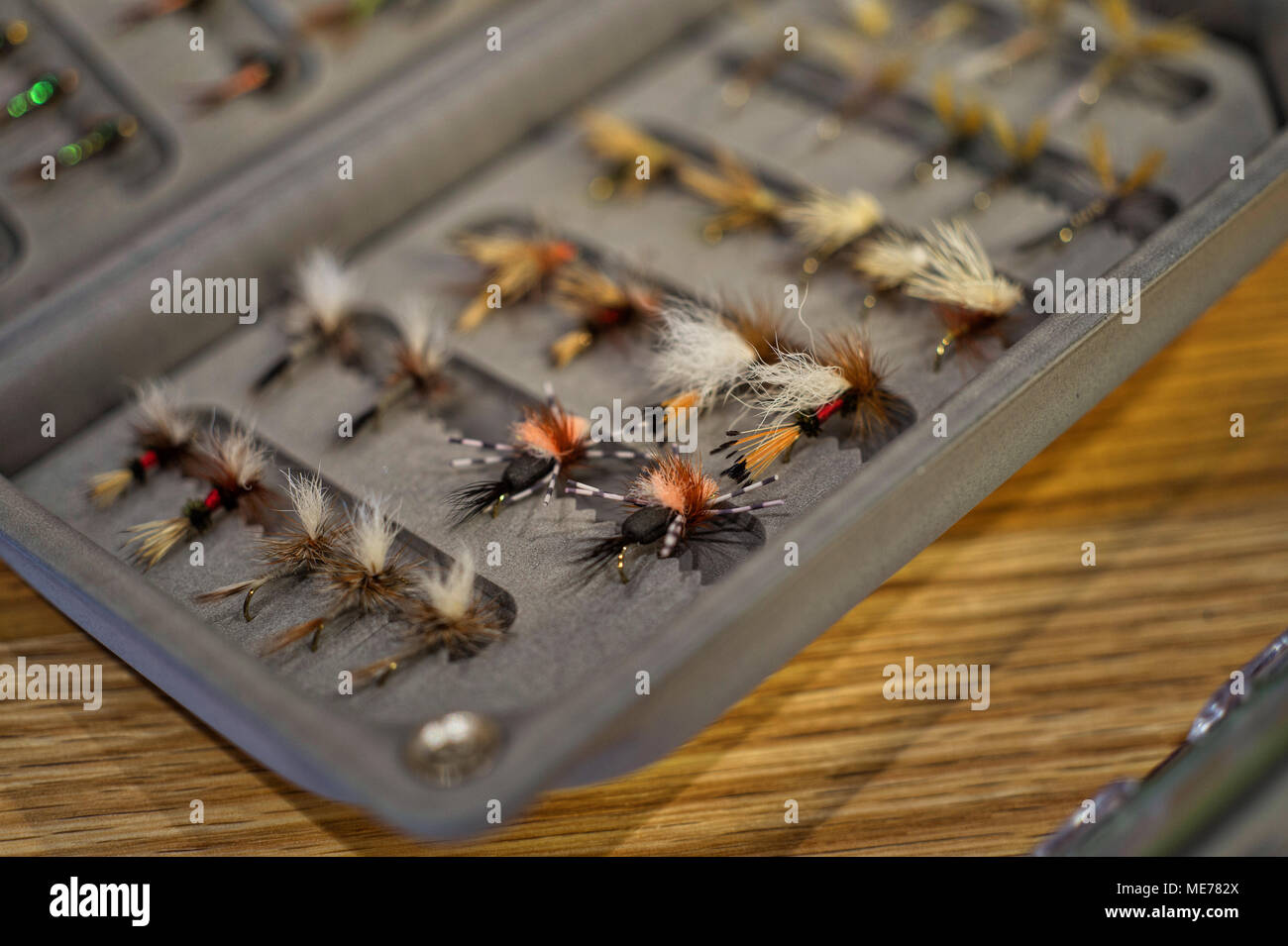 UNITED STATES: April 21, 2018: A selection of trout dry files sits on ...