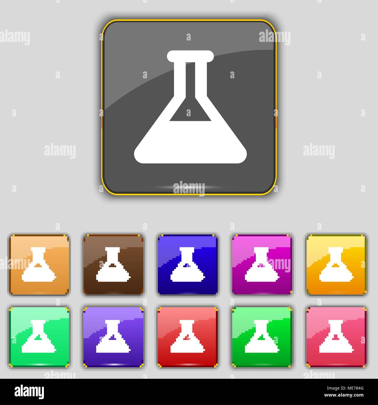 Conical Flask icon sign. Set with eleven colored buttons for your site. Vector illustration ...