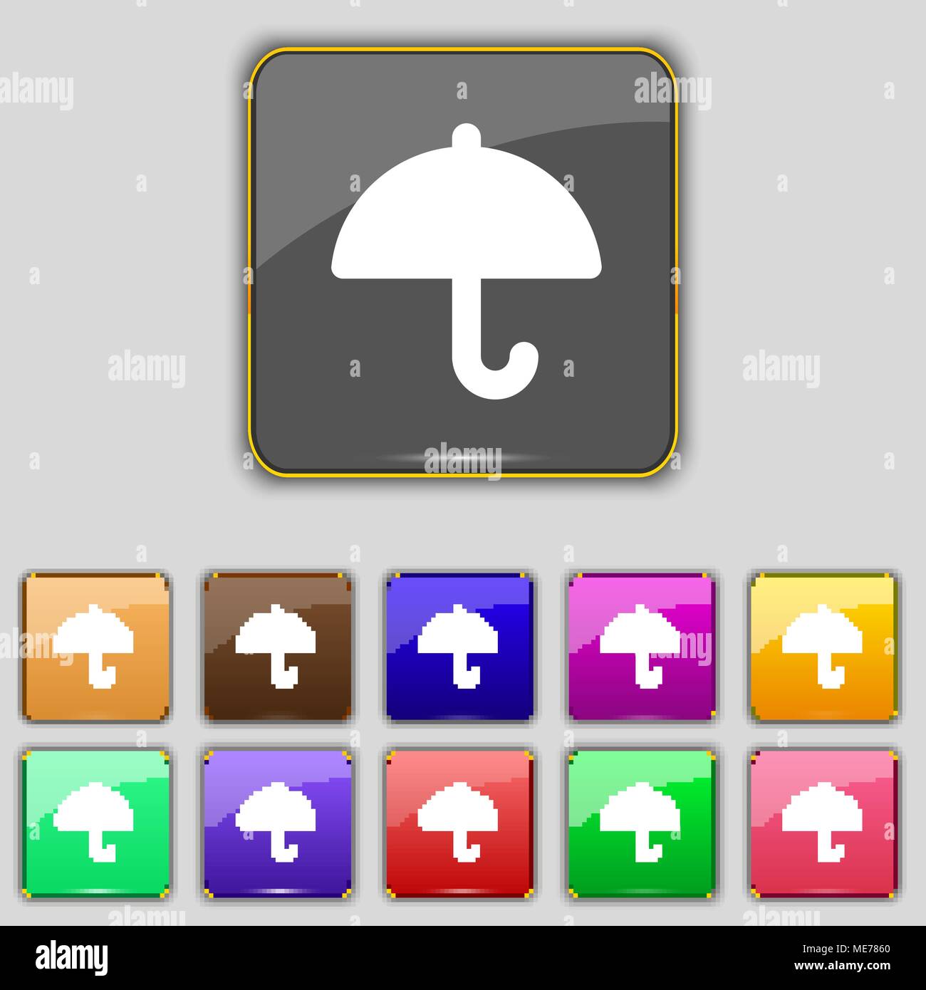 Umbrella icon sign. Set with eleven colored buttons for your site ...