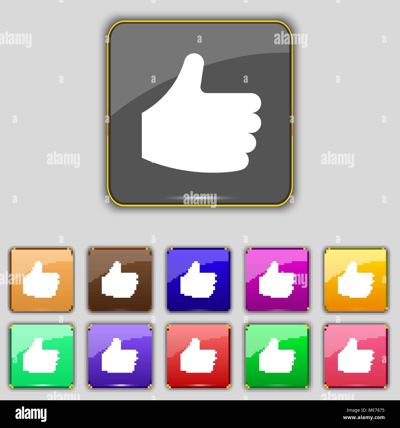 Like, Thumb up icon sign. Set with eleven colored buttons for your site ...
