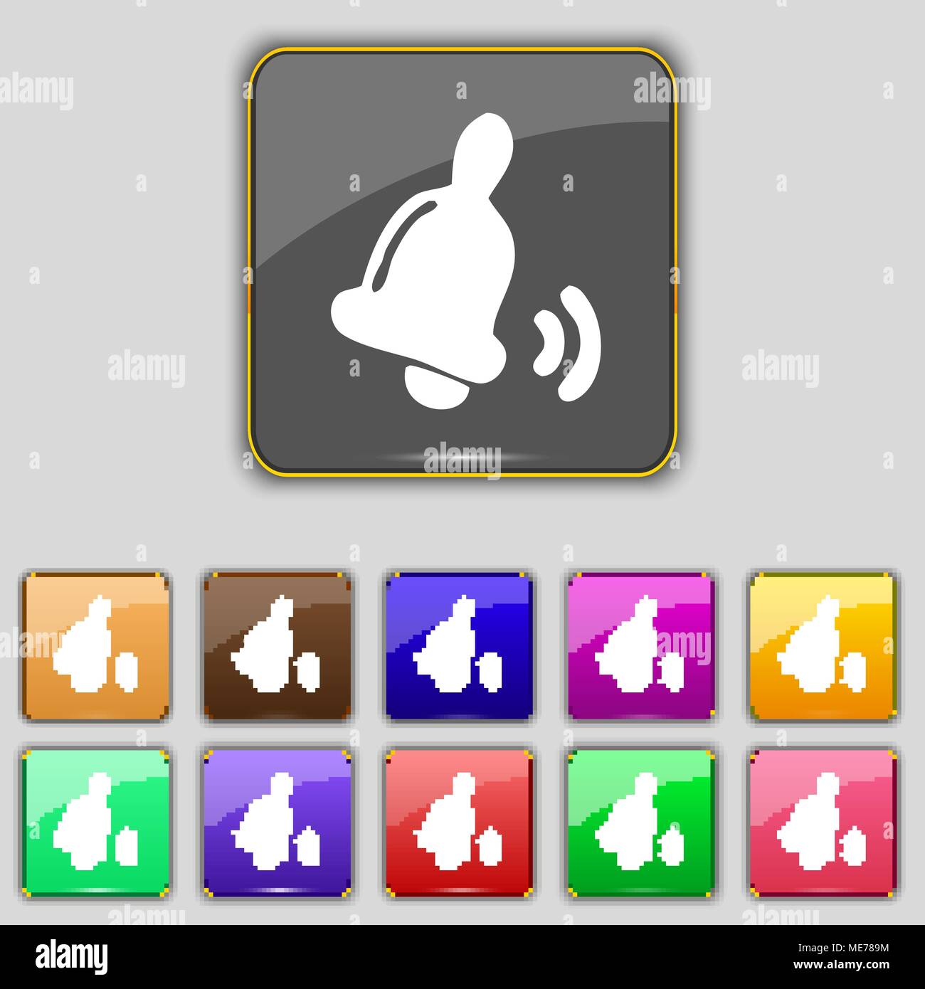 Bell icon sign. Set with eleven colored buttons for your site. Vector ...