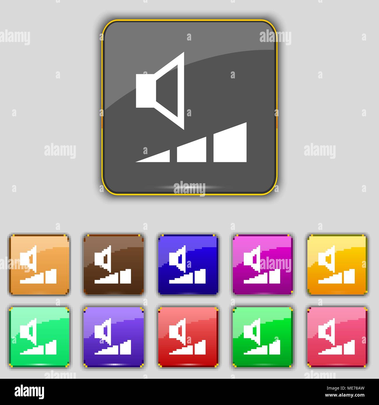 volume, sound icon sign. Set with eleven colored buttons for your site ...
