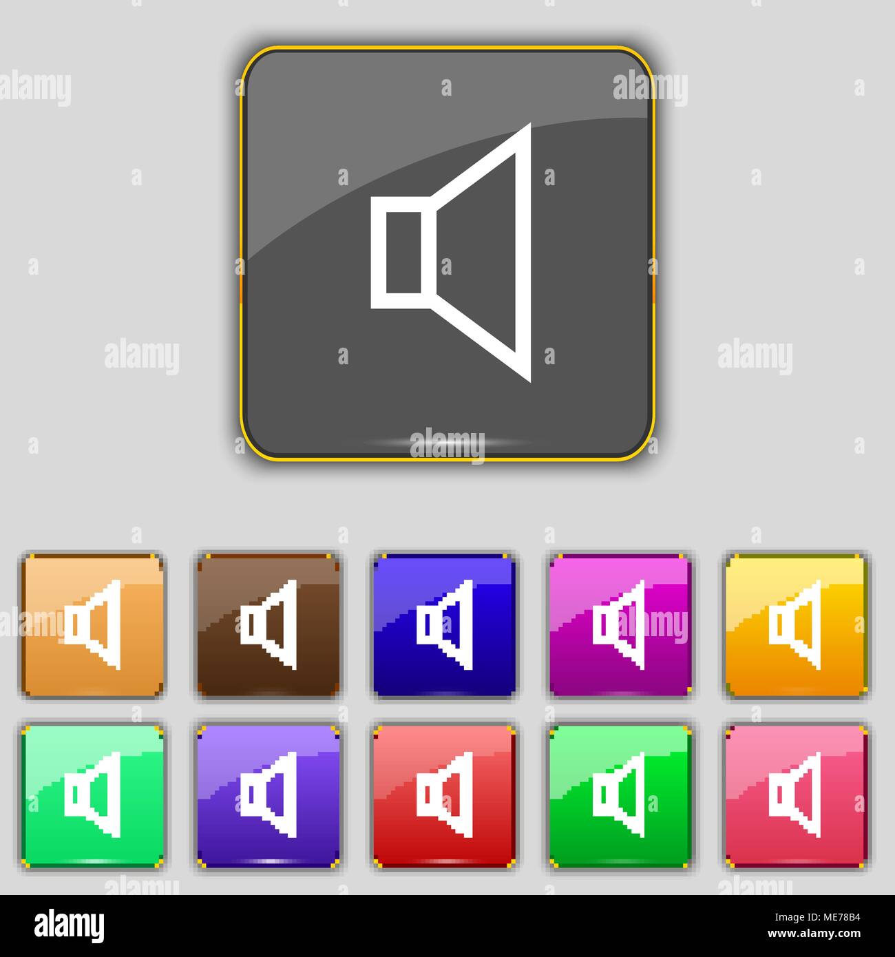 volume, sound icon sign. Set with eleven colored buttons for your site ...