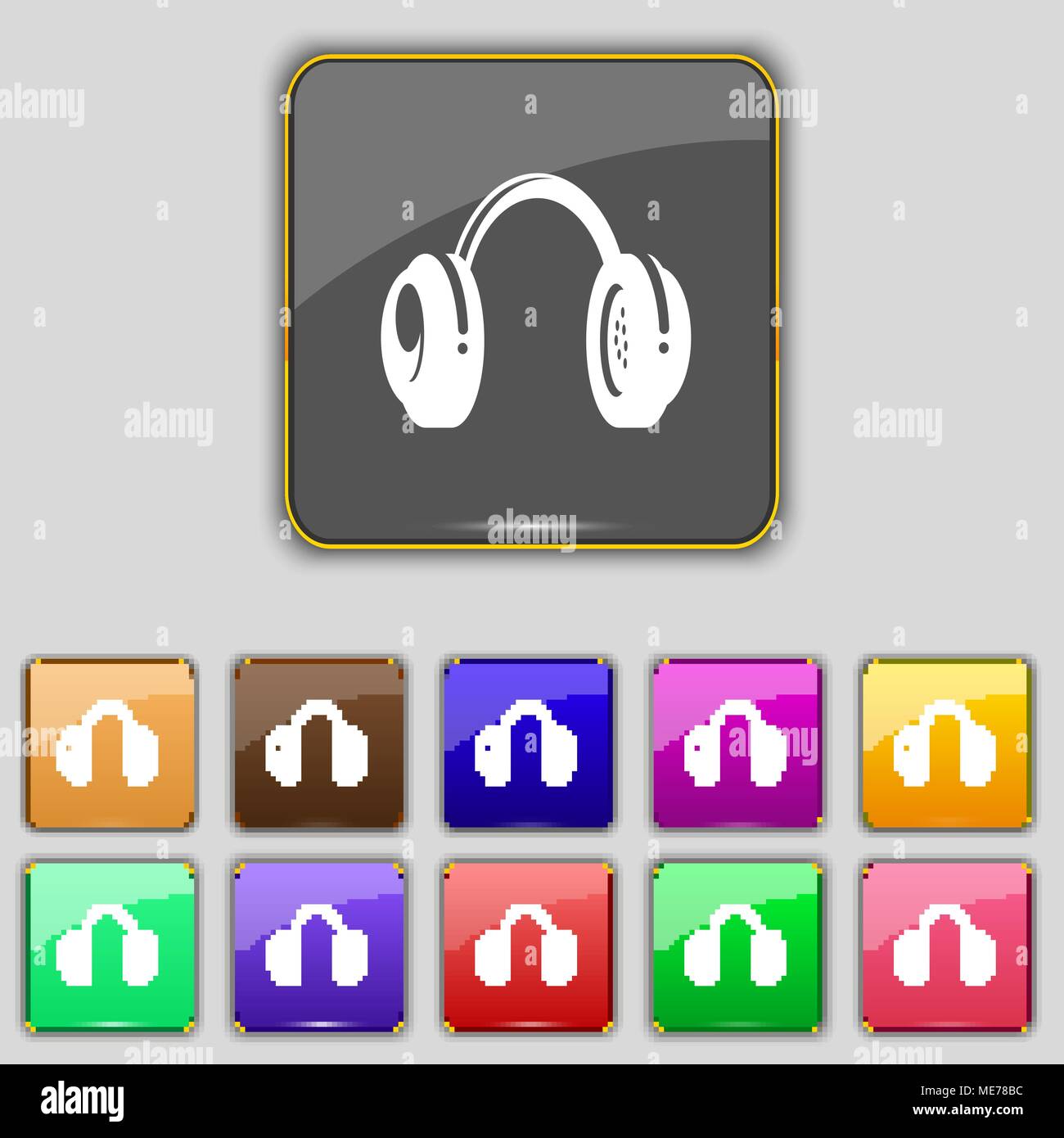 headsets icon sign. Set with eleven colored buttons for your site ...