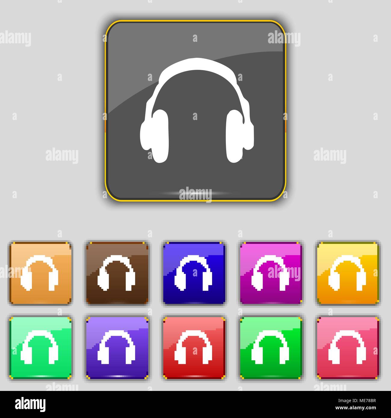 headsets icon sign. Set with eleven colored buttons for your site ...