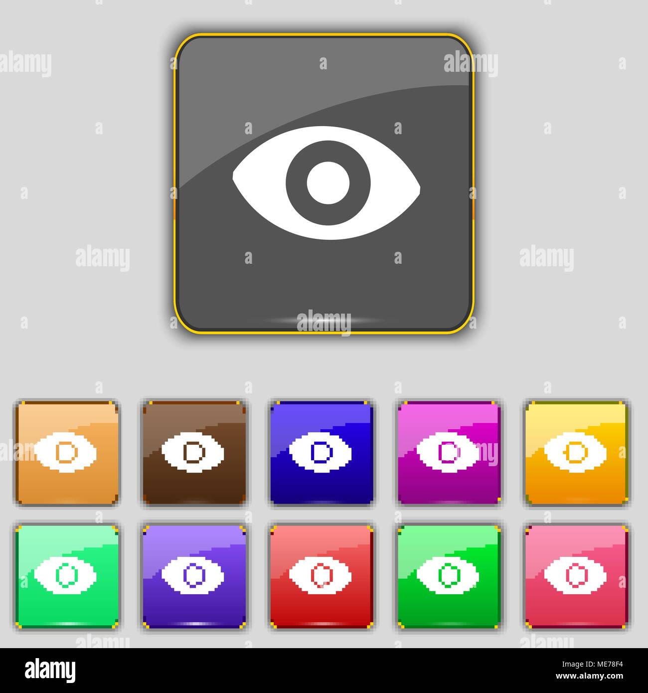 sixth sense, the eye icon sign. Set with eleven colored buttons for ...