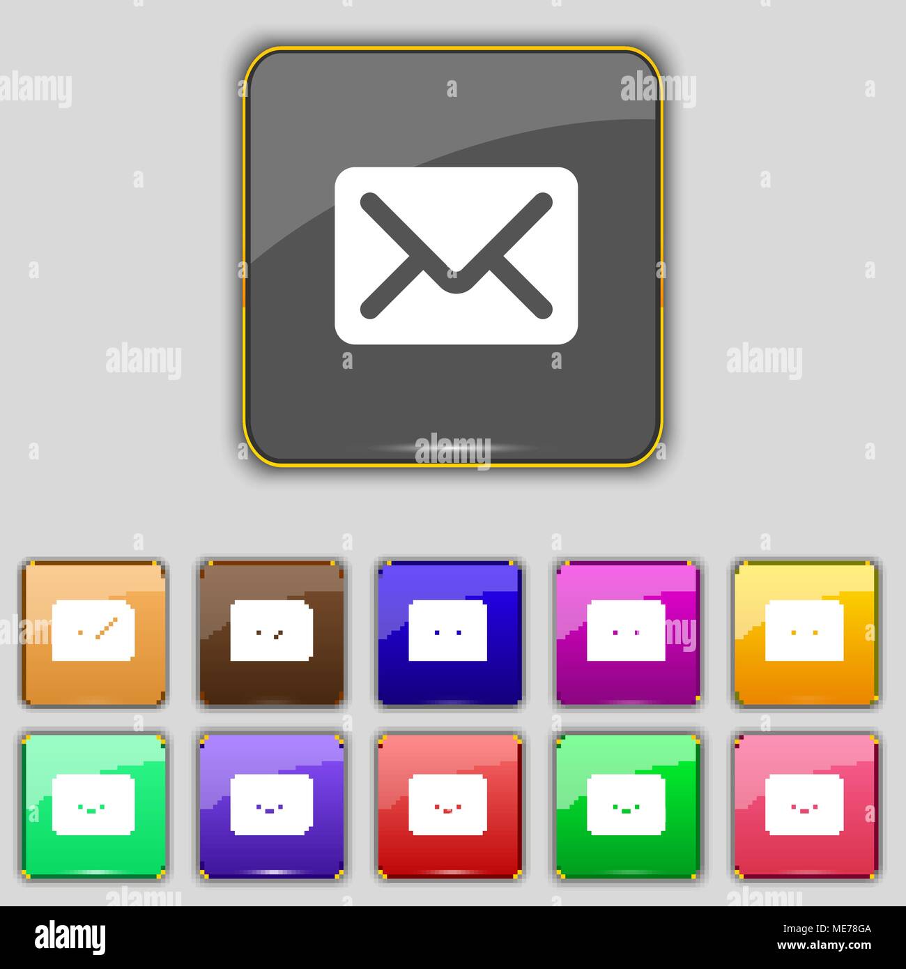 Mail, envelope, letter icon sign. Set with eleven colored buttons for ...