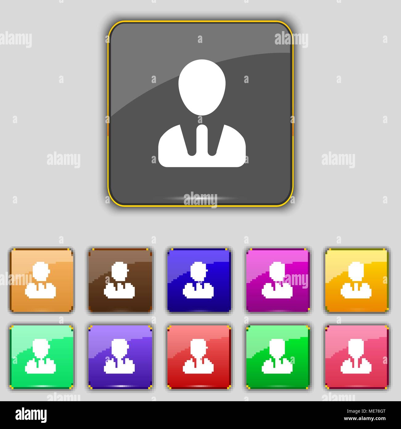 male silhouette icon sign. Set with eleven colored buttons for your ...